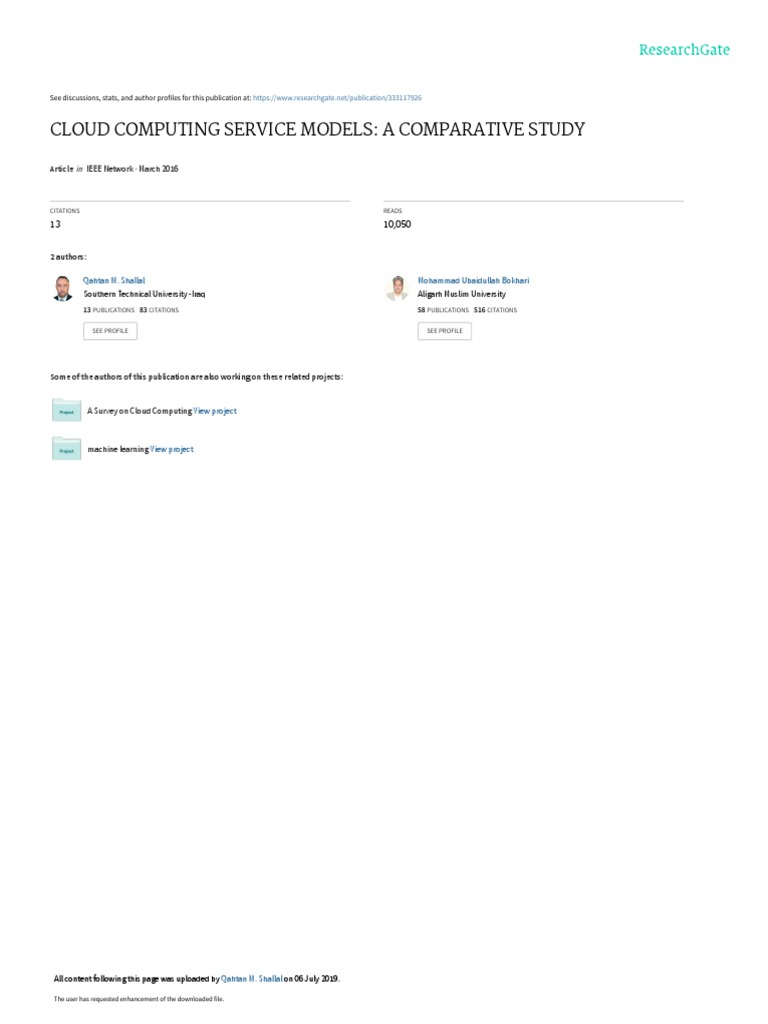 Cloud Computing Service Models A Comparative Study Pdf Software As