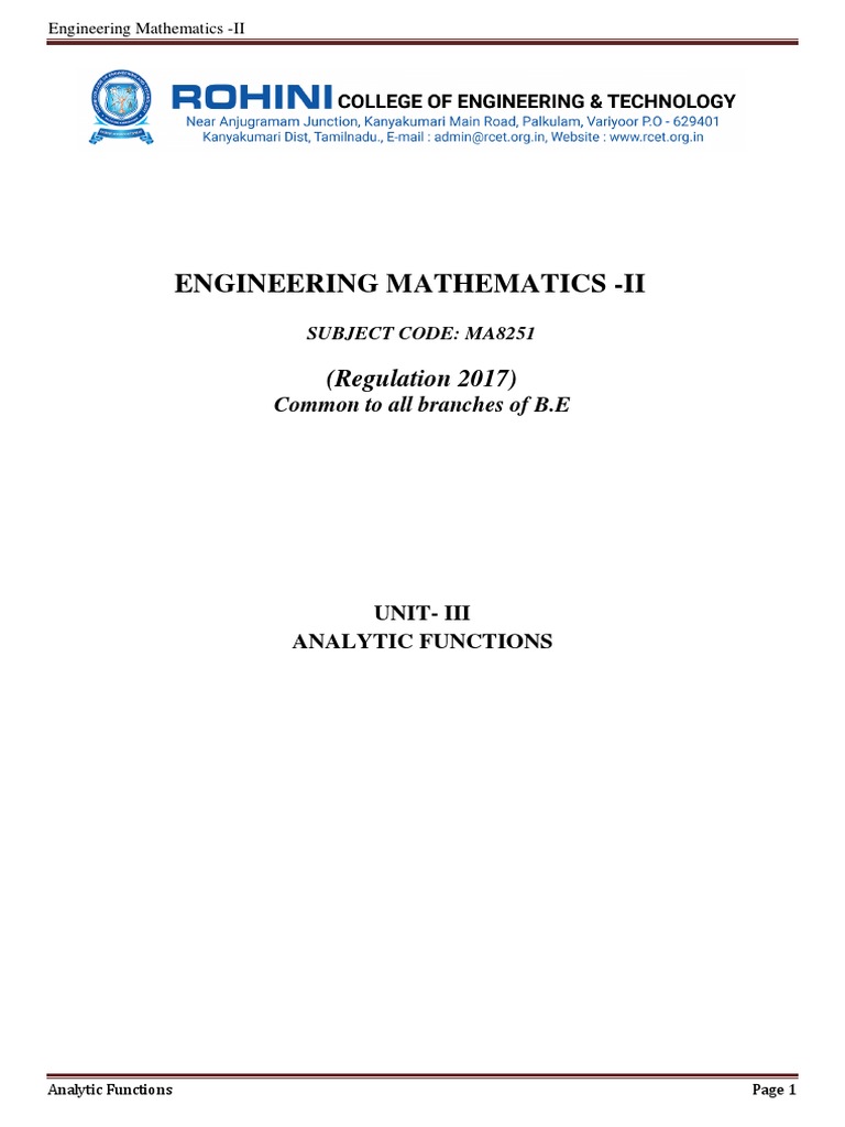 Complex Analytic Functions | PDF | Complex Analysis | Function ...