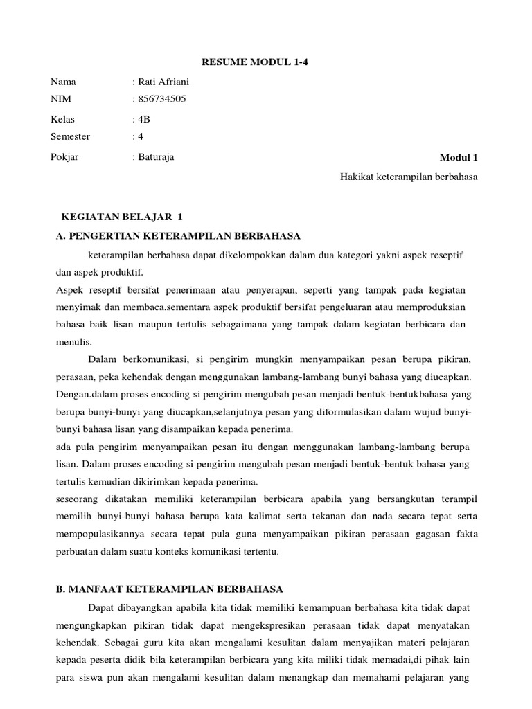 Resume Modul 1-4 | PDF | Karier & Perkembangan | Seni & Disiplin Bahasa
