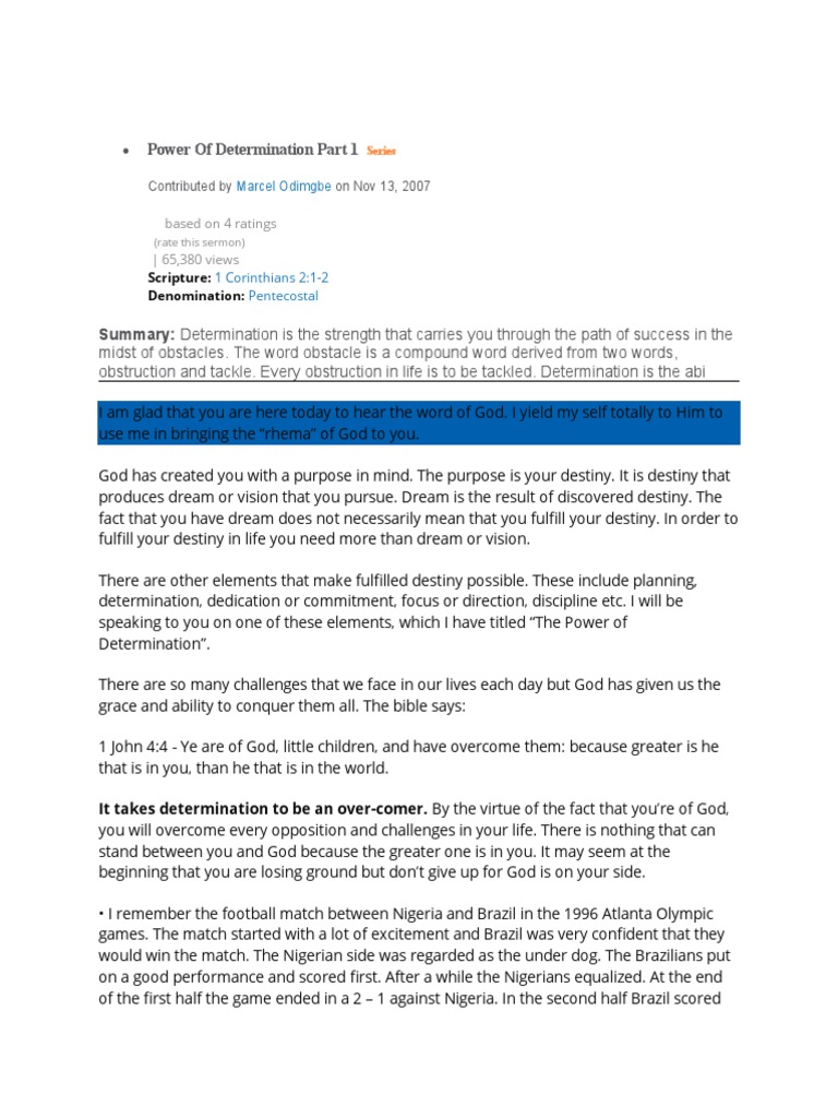 Power of Determination Part 1 | PDF | Paul The Apostle | Theology