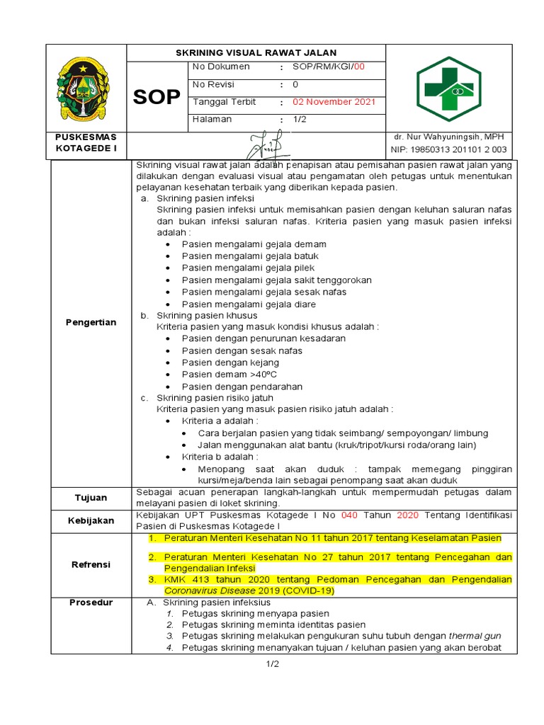 SOP Skrining Visual Puskesmas | PDF | Sains & Matematika