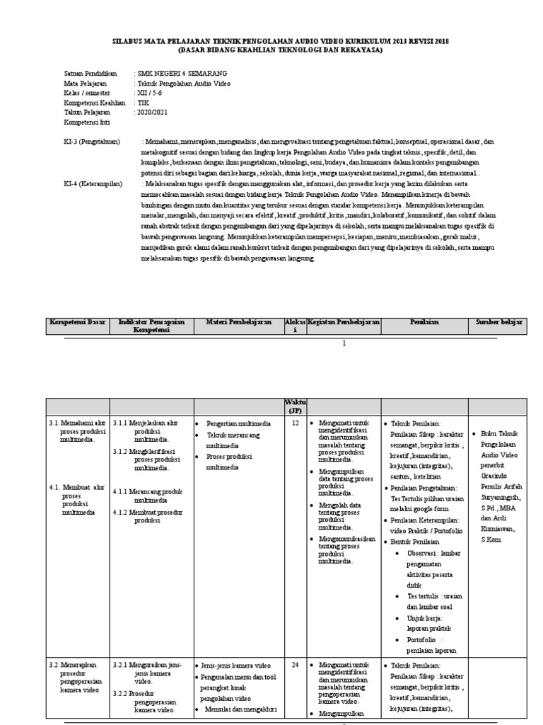 Silabus Teknik Audio Video SMK | PDF