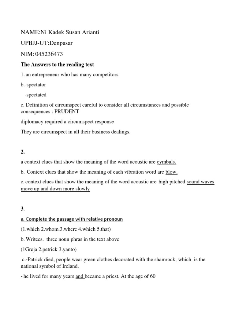 Reading Text Answer Key | PDF | Social Science | Language Arts & Discipline