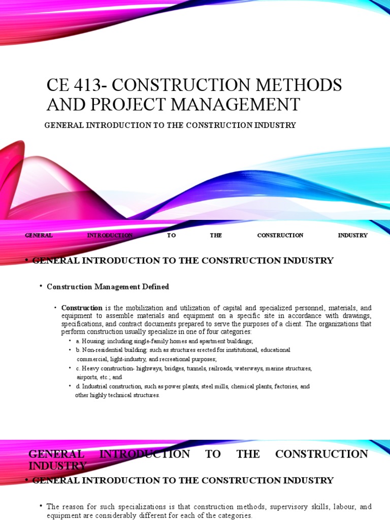 Ce 413 General Introduction To The Construction Industry | PDF