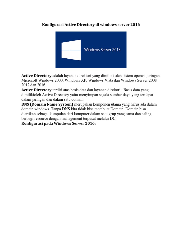 Konfigurasi Active Directory Di Windows Server 2016 | PDF