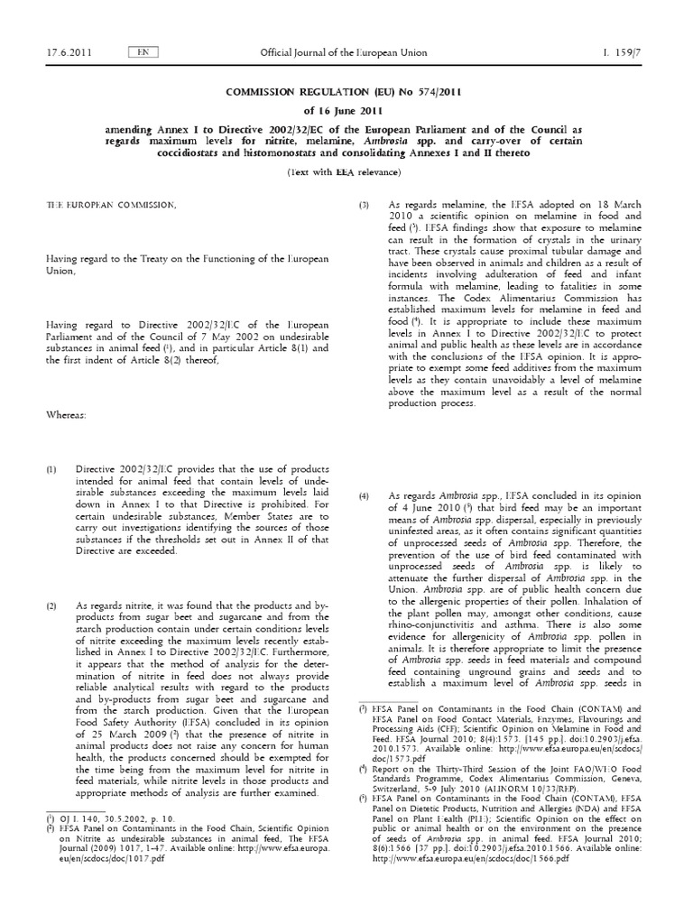 Commission Regulation Eu No 574 Ambrosia | PDF | Magnesium | Foods
