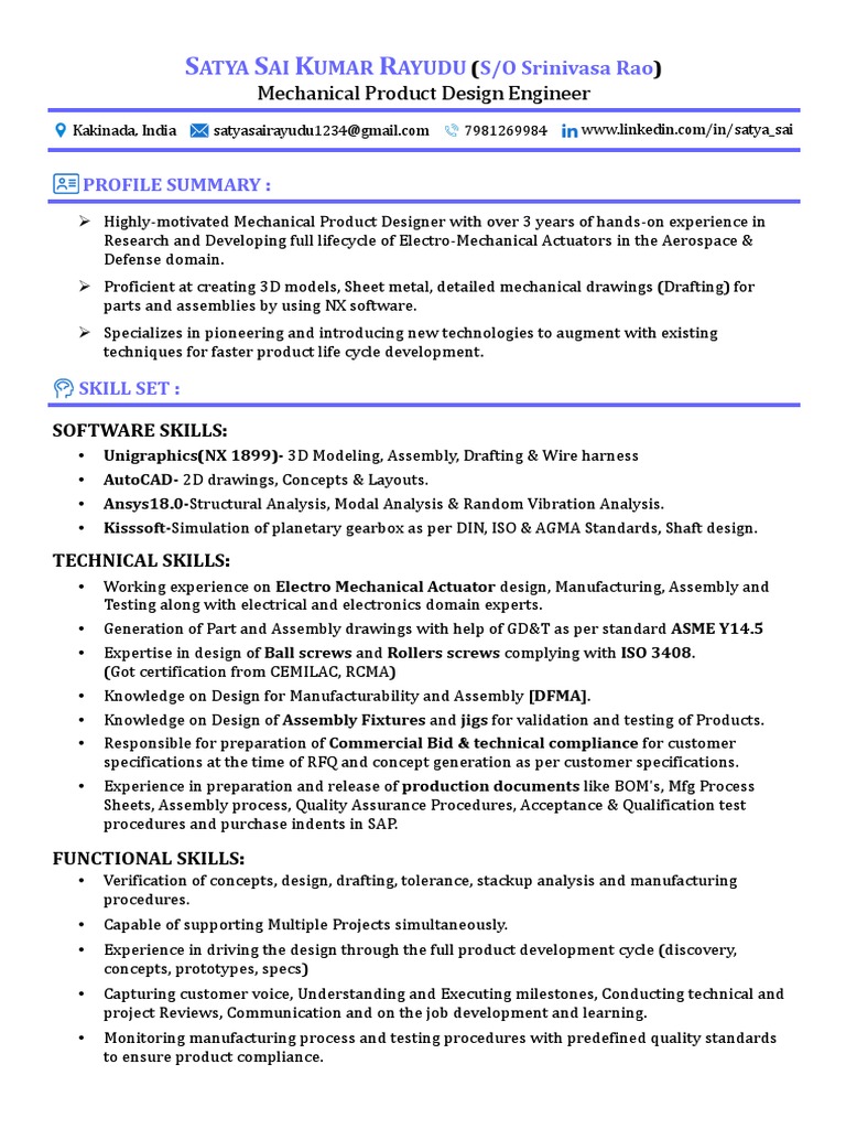 Satya Resume | PDF | Product Lifecycle | Actuator