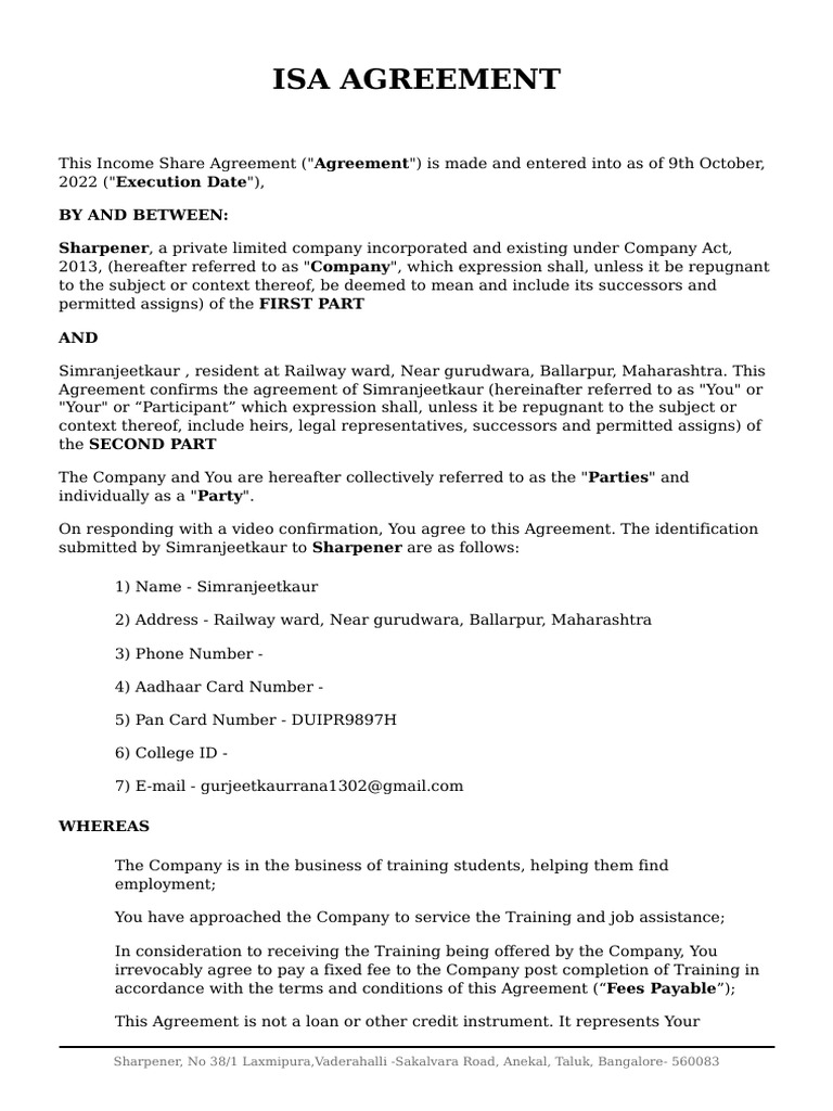 ISA Agreement Sharpener | PDF | Taxes | Payments