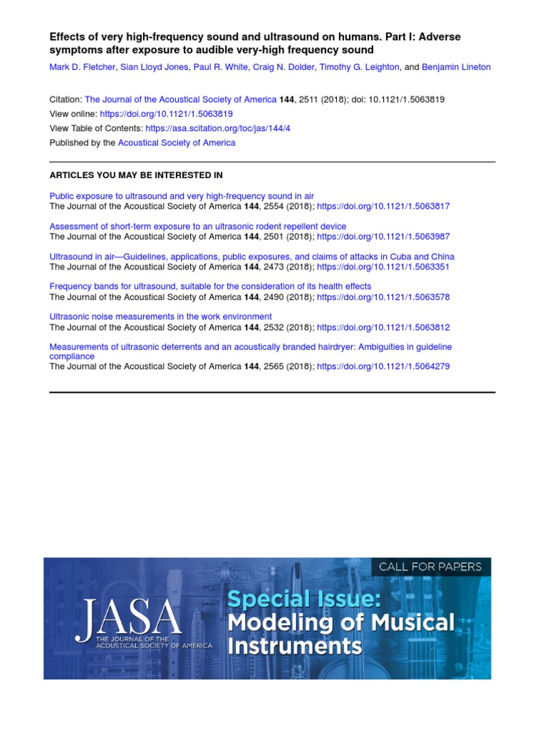 Effects of Very High-Frequency Sound and Ultrasound on Humans ...