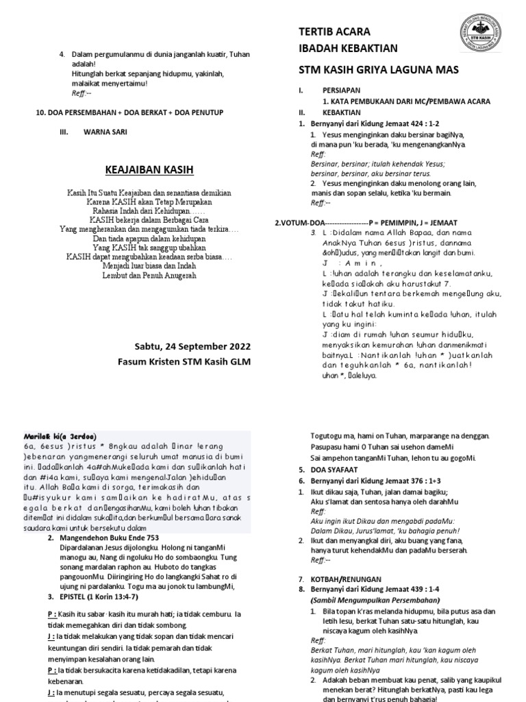 Tertib Acara Kebaktian STM - 24 September 2022 | PDF