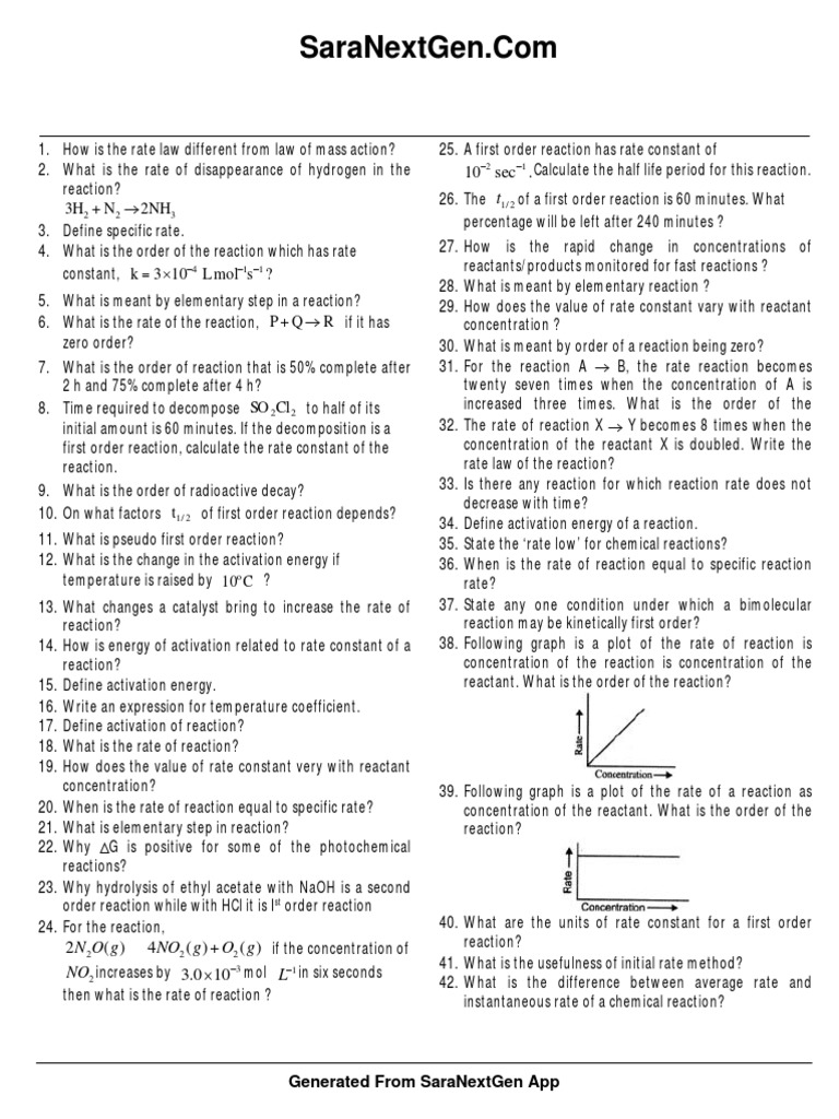 Chemical Kinetics - QUESTION BANK XII CHEM | PDF | Reaction Rate ...