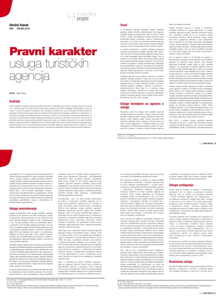 Pravni Karakter Usluga Turistickih Agencija | PDF