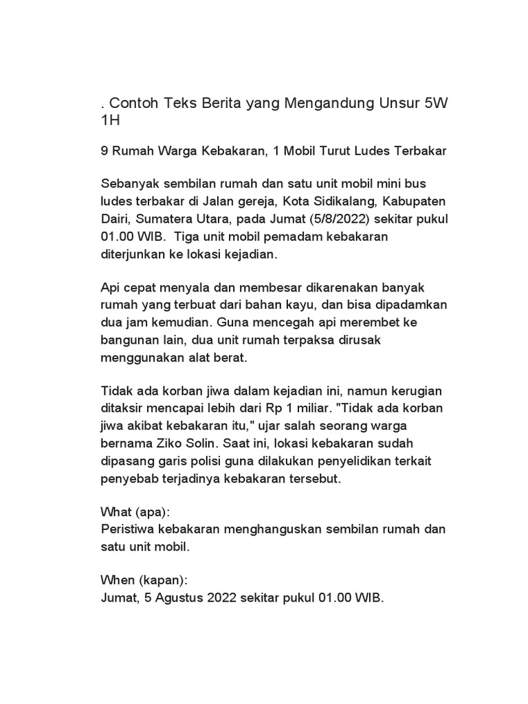 Contoh Teks Berita Yang Mengandung Unsur 5W 1H | PDF