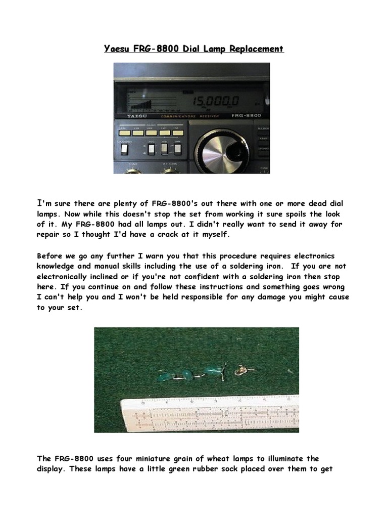 Yaesu FRG-8800 Dial Lamp Replacement | PDF | Resistor | Printed Circuit Board