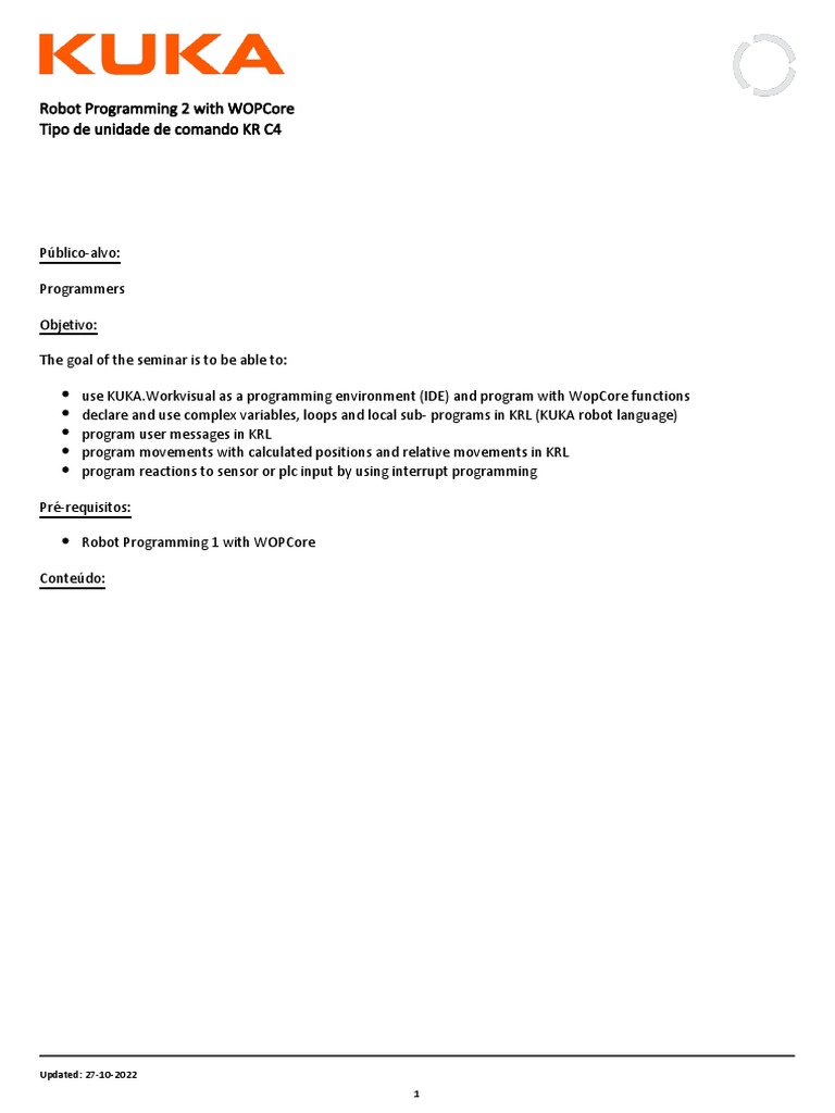 Advanced KUKA Robot Programming | PDF | Computers