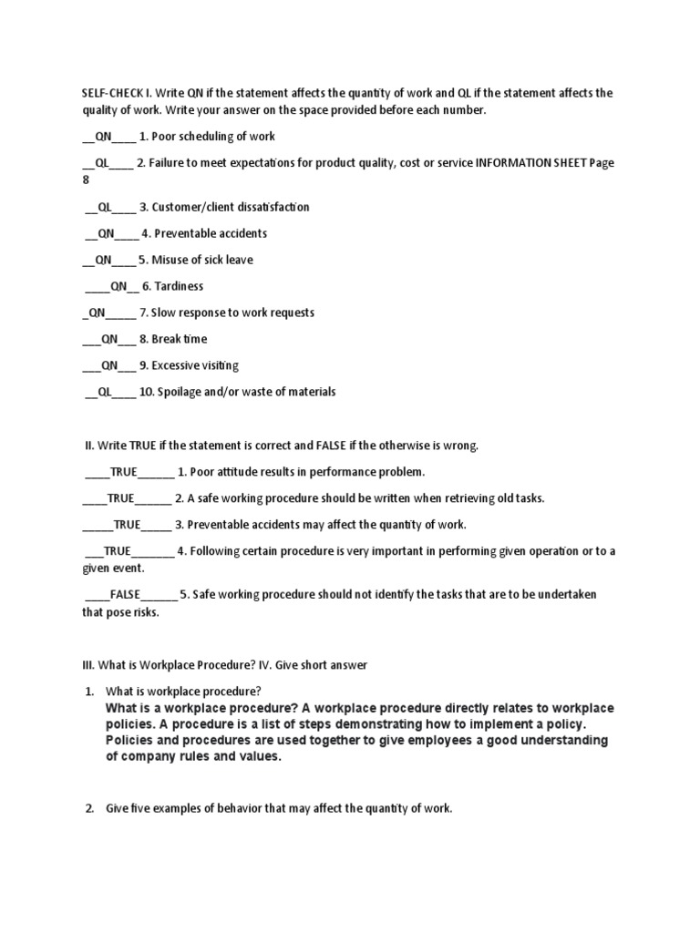 Workplace Quality and Quantity Assessment | PDF | Business