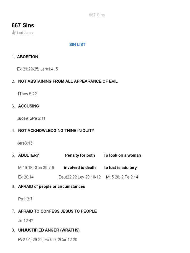 667 Sins | PDF | Sermon | Jesus