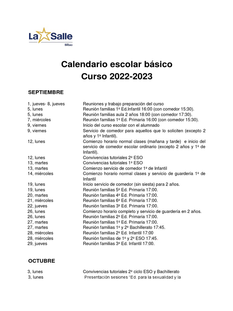 Calendario Escolar Básico 22-23 | PDF | Prestado | Calendario litúrgico
