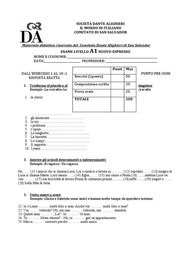 ESAME de Italiano Basico | PDF