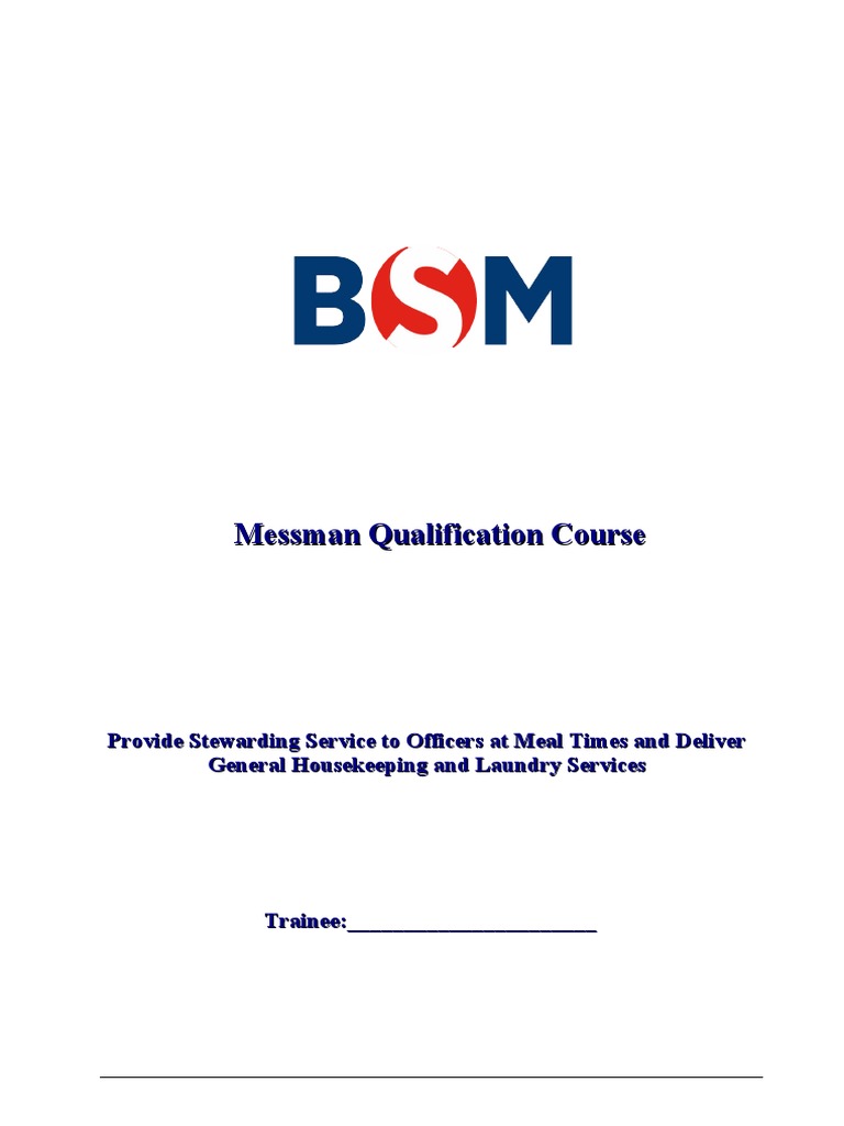 Messman Qualification Course Overview | PDF | Tableware | Menu