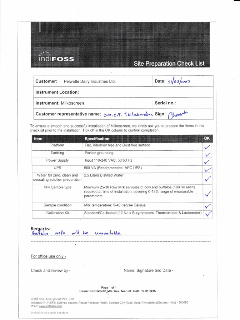 Indifoss Site Preparation Checklist | PDF | Metrology
