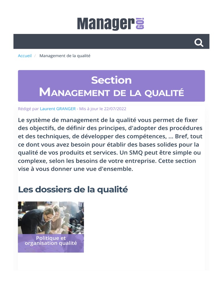 Management de La Qualité Et SMQ - Définition Et Apports | Download Free PDF | Système de ...