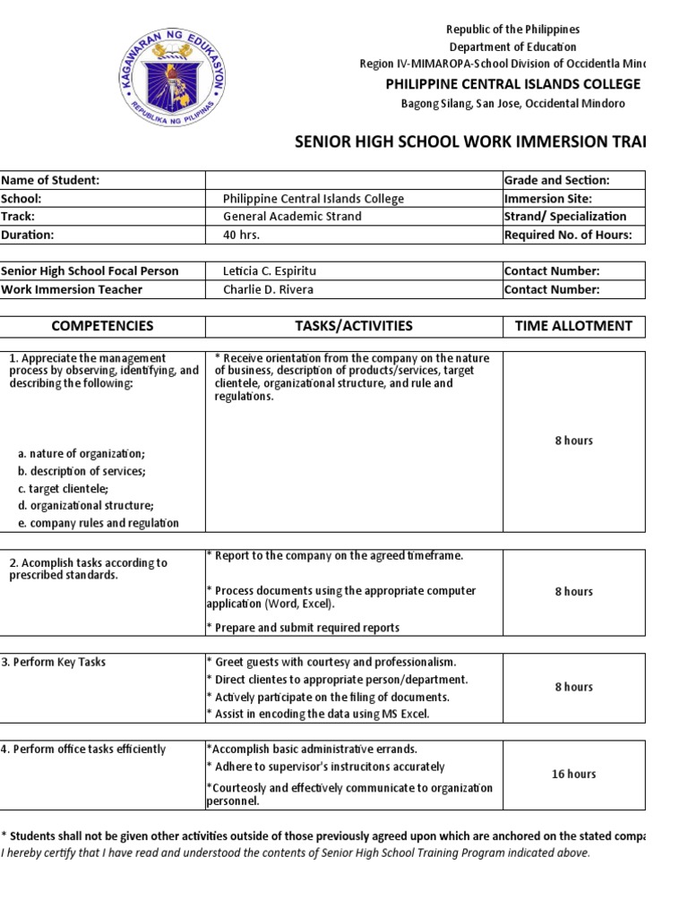 Immersion Training Plan | PDF | Computing