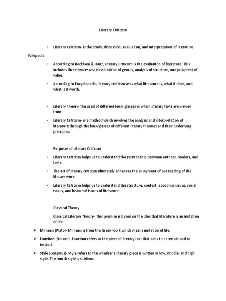 Literary Criticism & Theories Guide | PDF | Literary Criticism | Id