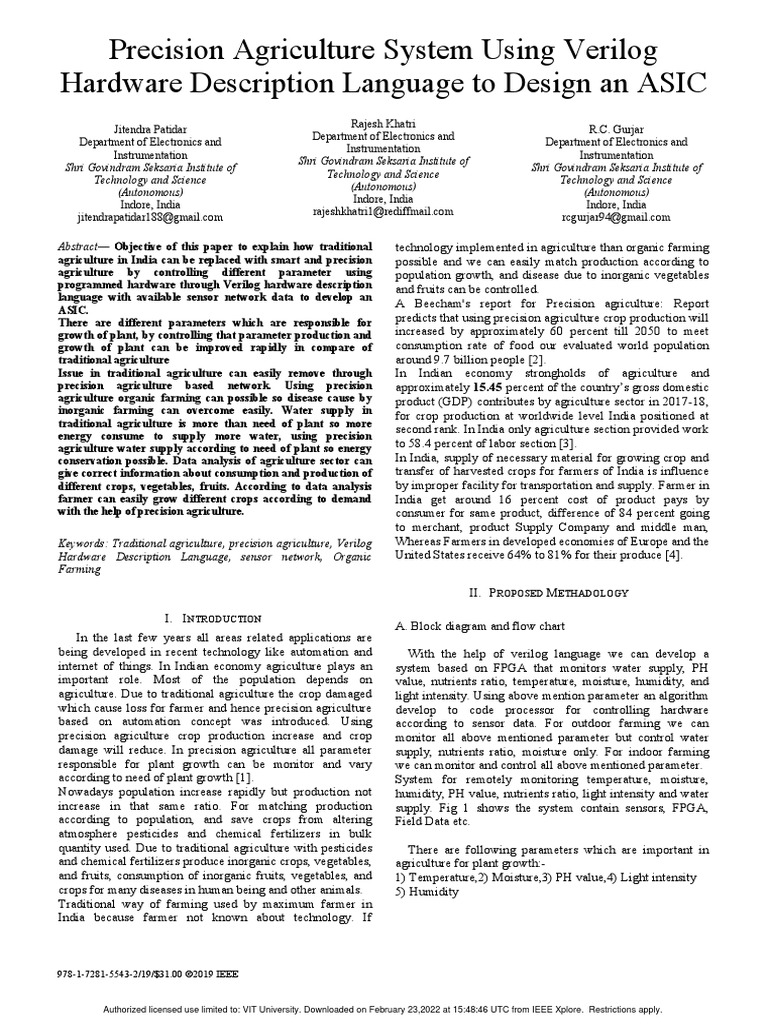 Precision Agriculture System Using Verilog Hardware Description ...