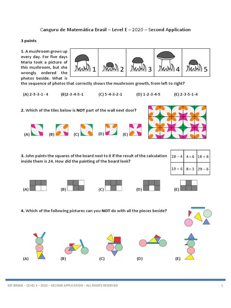 Kangaroo Math Test Level E 2020 | PDF