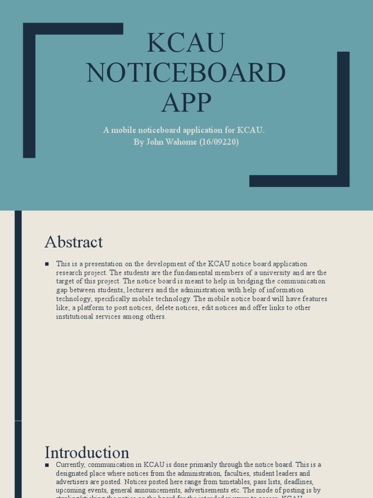 Kcau Noticeboard App Presentation | PDF | Evaluation | System