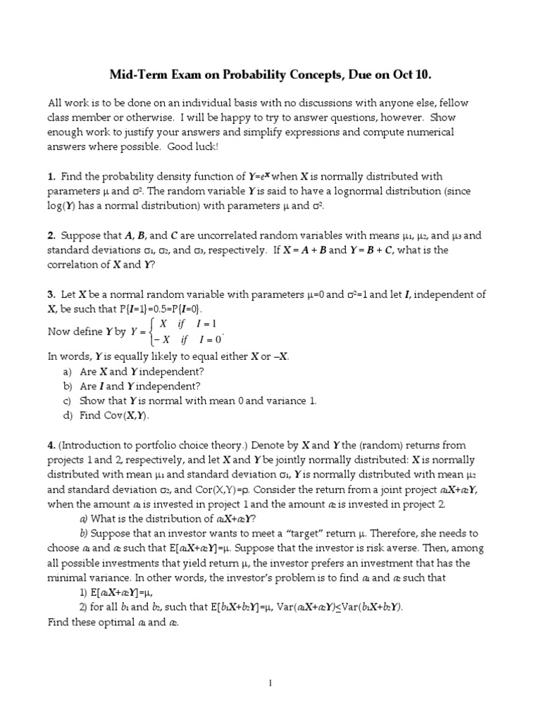 Probability Midterm Exam | PDF | Normal Distribution | Random Variable