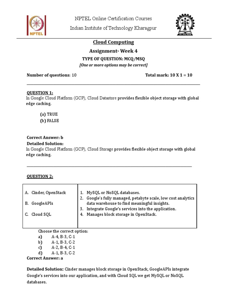 NPTEL CC Assignment4 | PDF | Cloud Computing | Open Stack