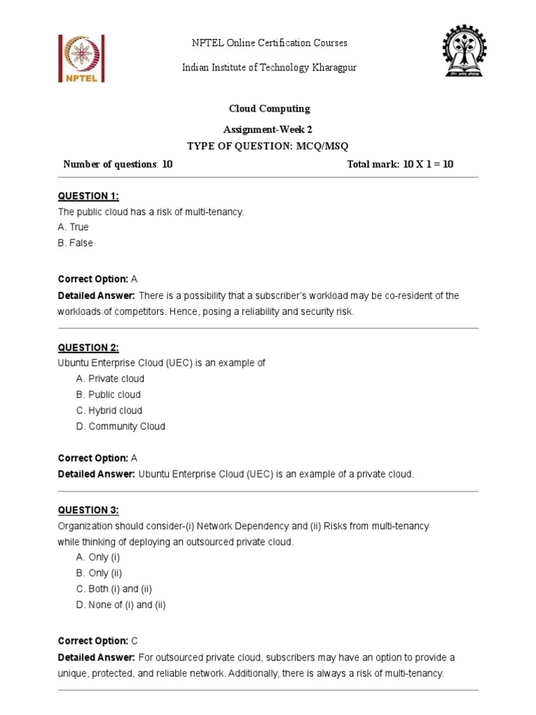 NPTEL CC Assignment2 | PDF | Virtualization | Cloud Computing