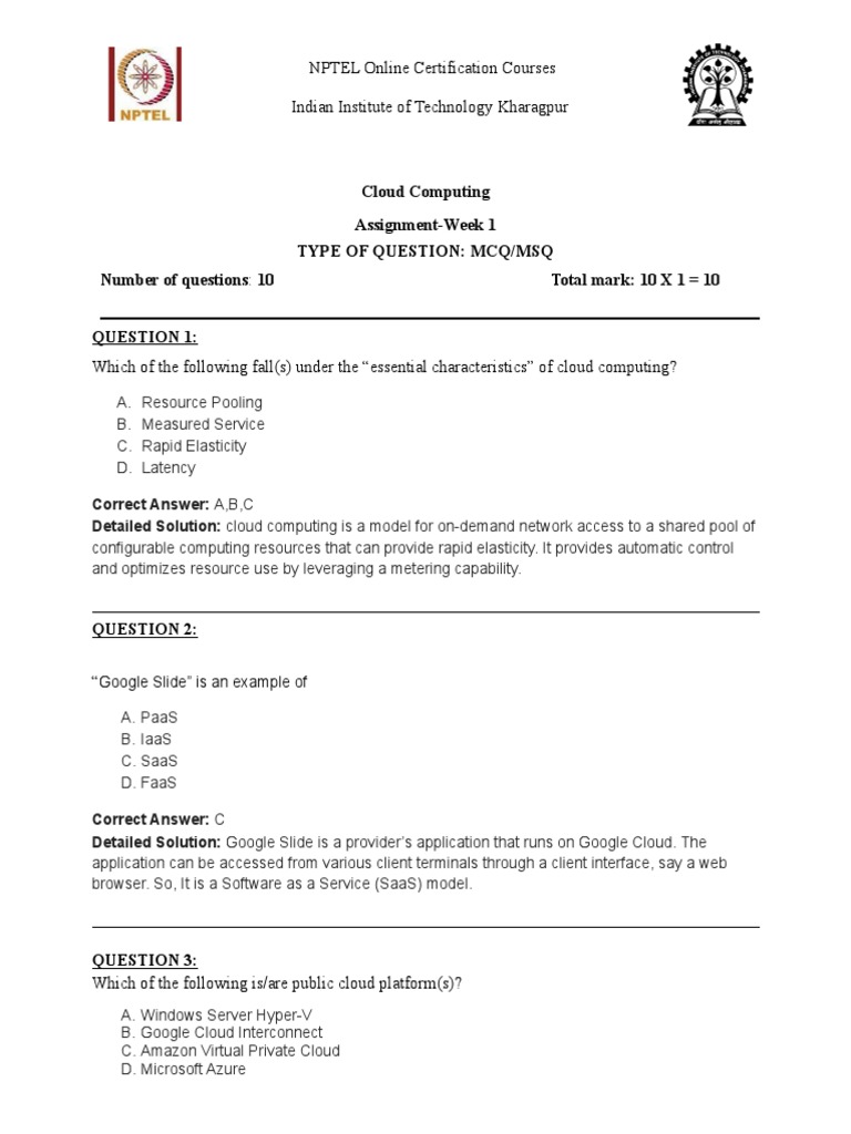 NPTEL CC Assignment1 | PDF | Cloud Computing | Software As A Service