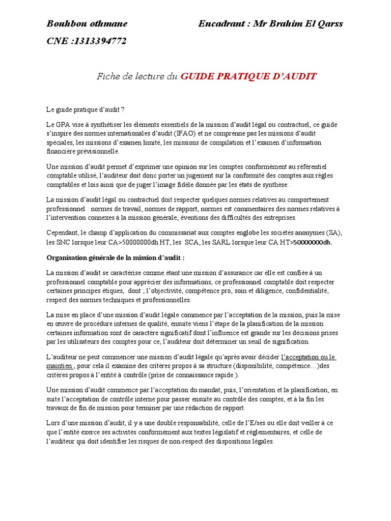 Guide Pratique de l'Audit Légal | PDF | Audit financier | Audit