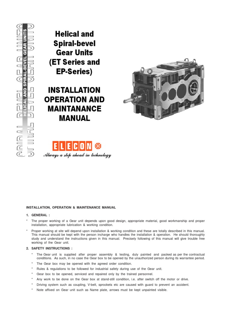 Elecon Gear Box O&M Manual | PDF | Bearing (Mechanical) | Gear