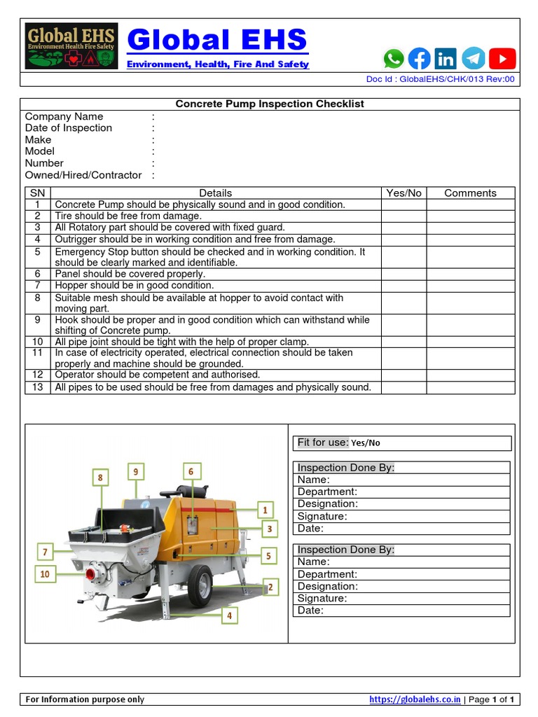 Concrete Pump Inspection Checklist | PDF Concrete Pump Inspection Checklist | PDF