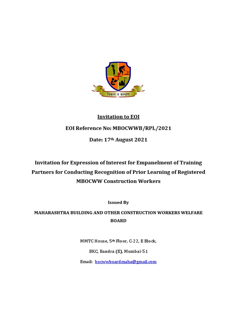 EOI for Training Partners in MBOCWW | PDF | Invoice | Business
