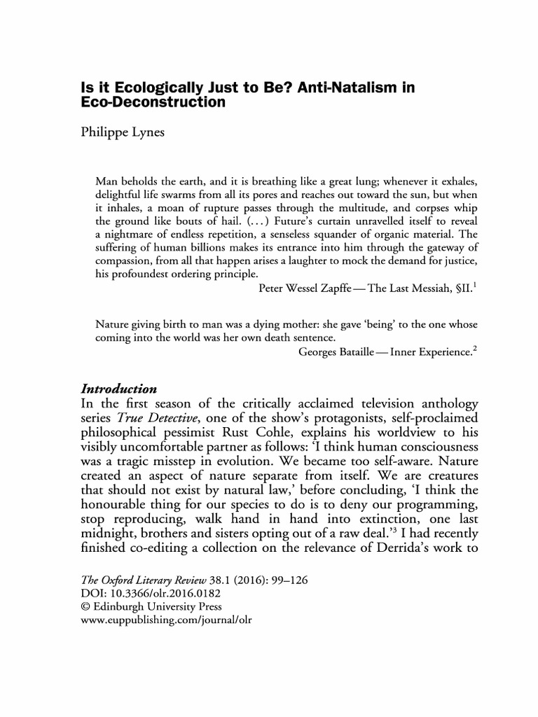 Anti Natalism in Eco Desconstruction | PDF | Deconstruction | Pessimism