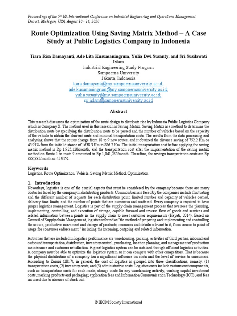 Route Optimization | Download Free PDF | Logistics | Supply Chain