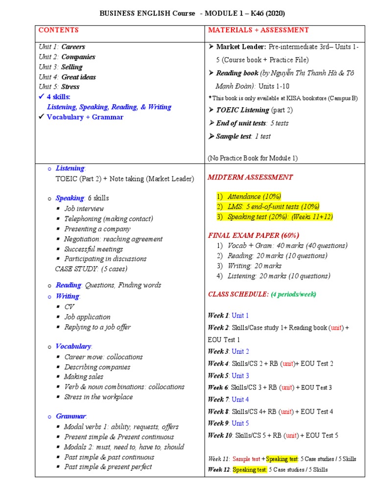 Business English Course Module 1 Overview | PDF | Cognition | Language ...