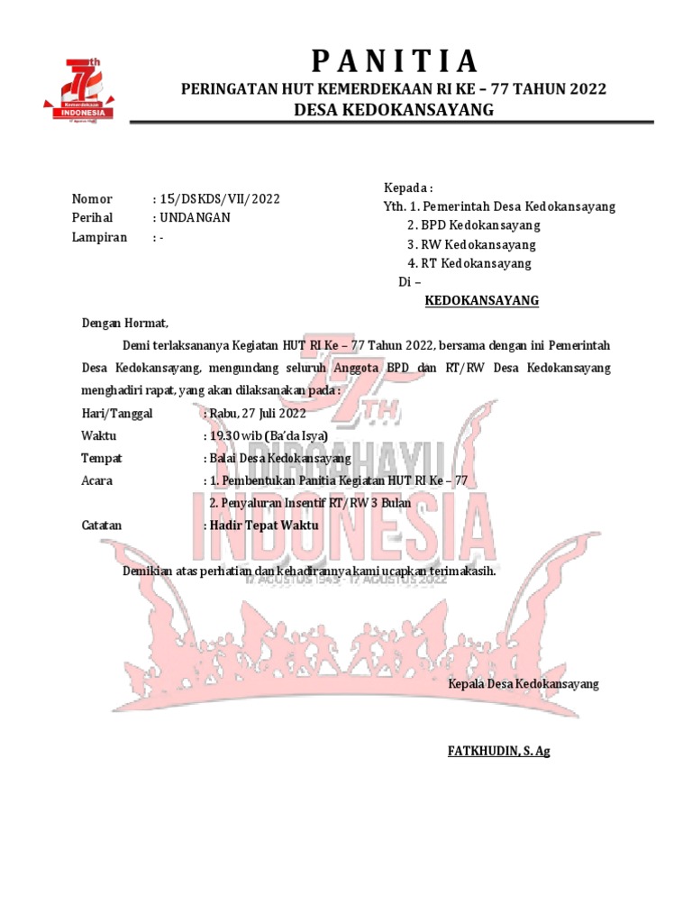 Undangan Rapat Pembentukan Panitia HUT RI | PDF