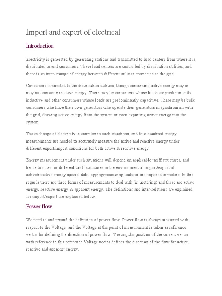 Import and Export of Electrical Energy | PDF | Ac Power | Electric Power
