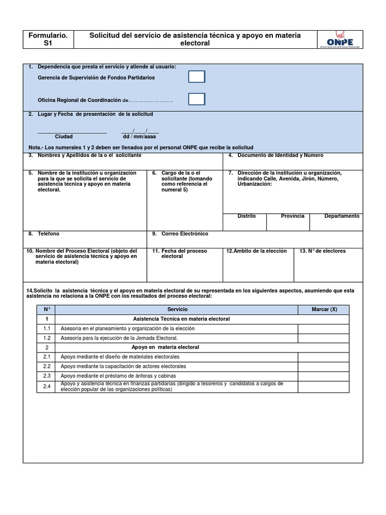 Formulario S1 Solicitud Servicio Asistencia Tecnica Apoyo Material ...
