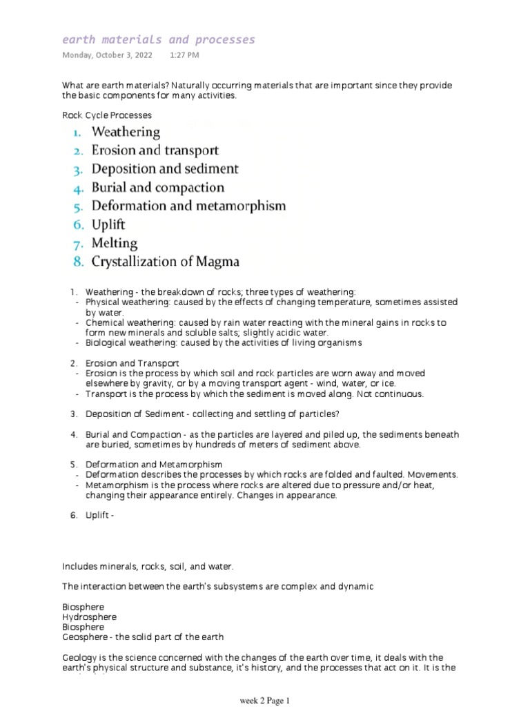 ELSC Earth Materials and Processes Week 2 | PDF