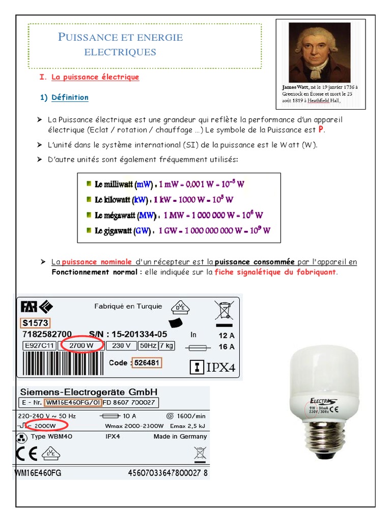 Définition et Formule de la Puissance Électrique | PDF | Puissance ...