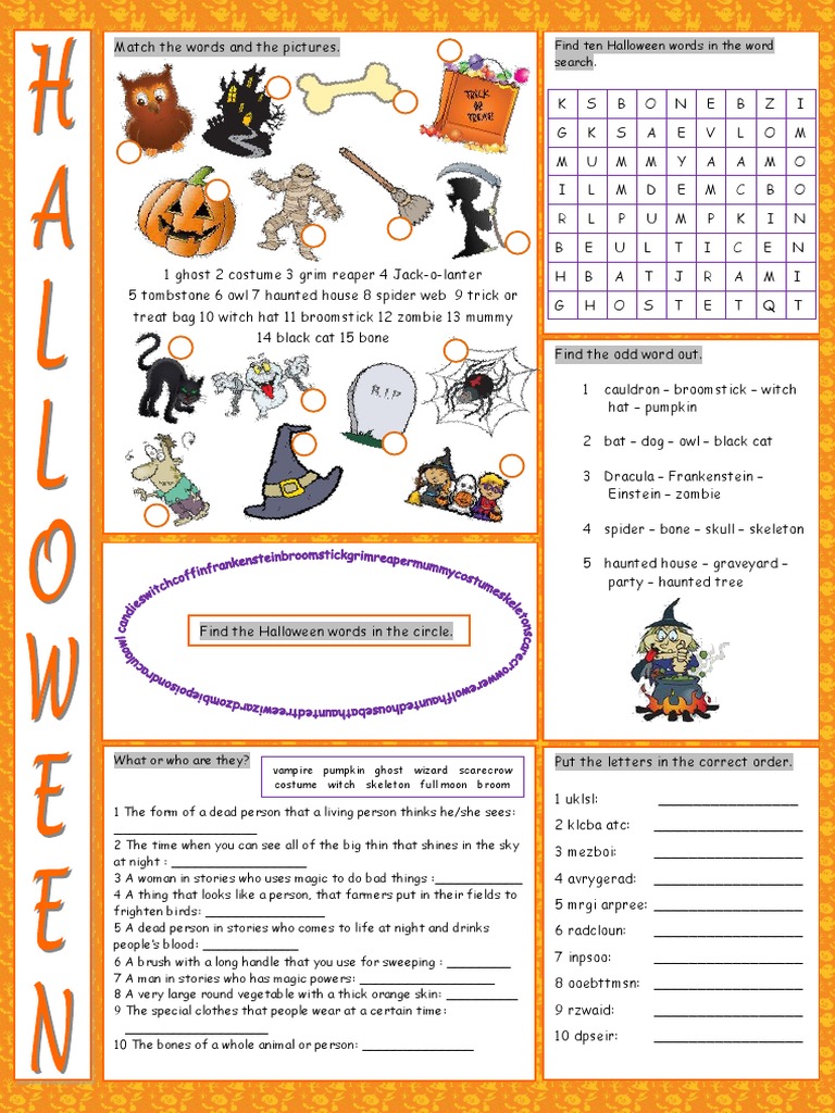 Halloween Vocabulary Exercises Icebreakers Oneonone Activities Reading ...