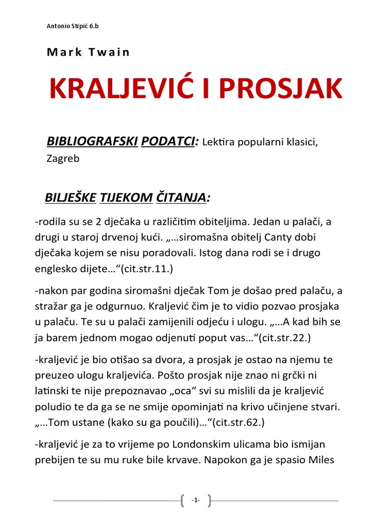 Mark Twain-KraljeviÄ I Prosjak | PDF