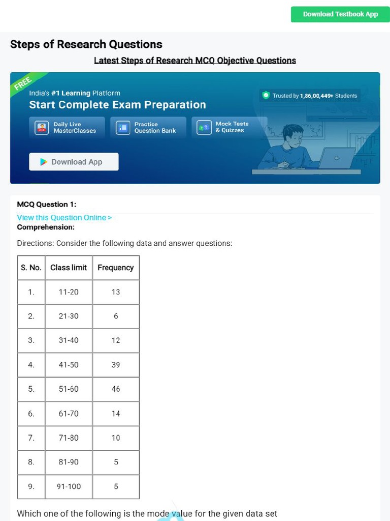 MCQ On Steps of Research 5eea6a0d39140f30f369e1b4 | PDF